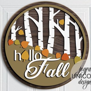 Hello Fall Round Welcome Sign SVG Birch Tree Door Hanger SVG - Etsy