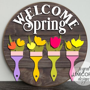 Spring Door Hangers SVG Bundle, Spring Welcome Round Signs, Laser Cut ...