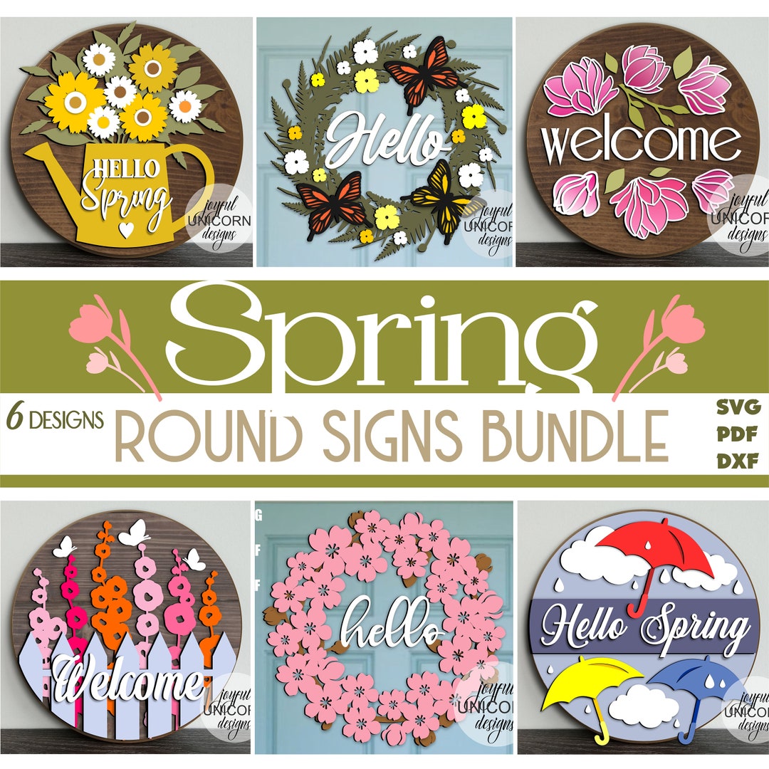 Spring Wood Round Signs SVG Bundle, Spring Door Hangers, Glowforge and ...