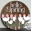 Hello Spring Door Hanger SVG, Tulip Wood Round Sign, Spring Fence SVG ...