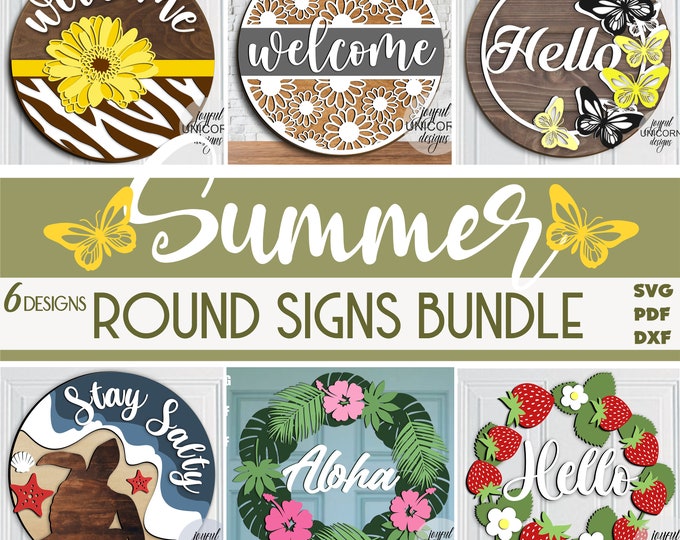 Summer Round Signs SVG Bundle, Summer Welcome Door Hangers, Beach Sign ...