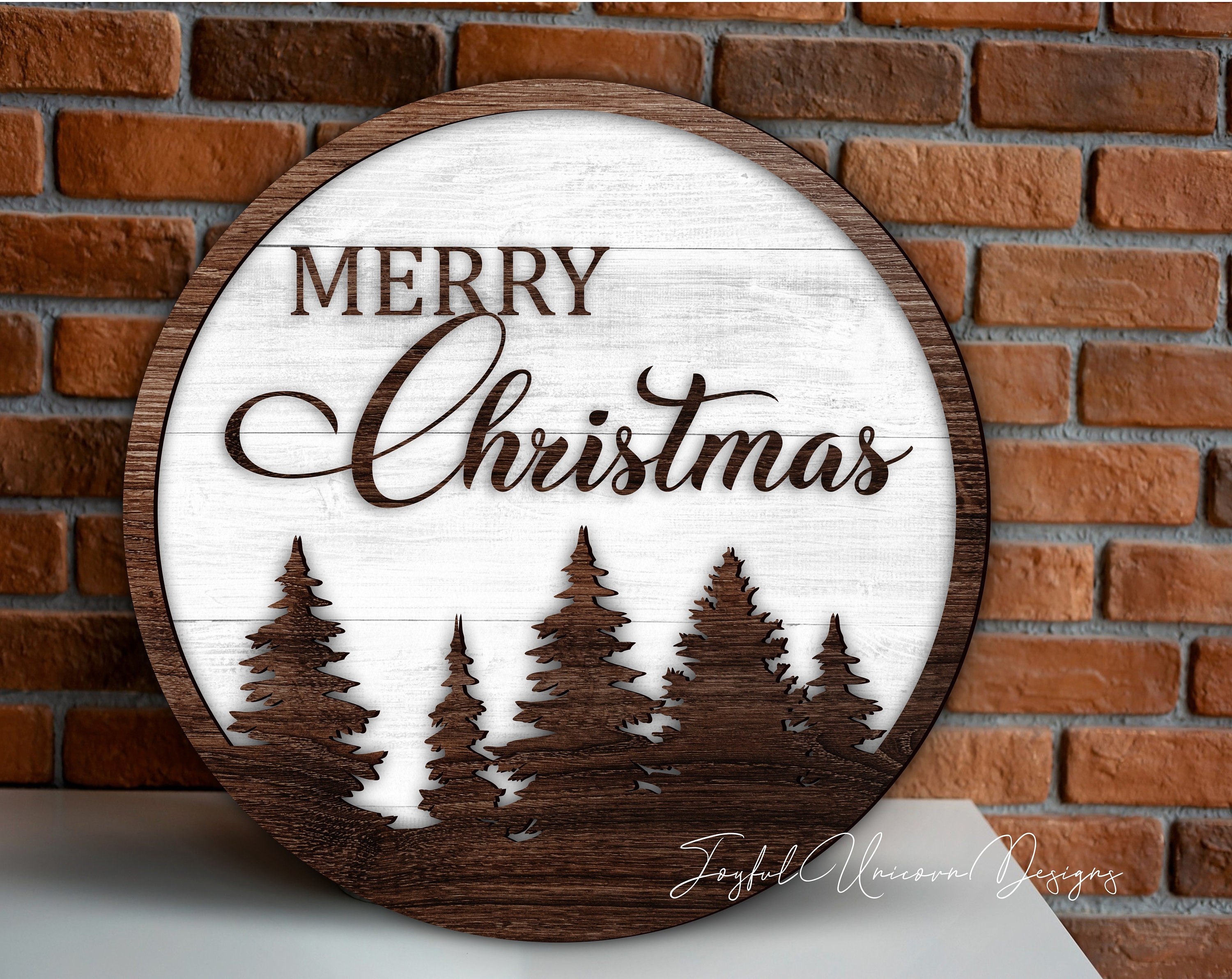 Merry Christmas Round Sign SVG Christmas Trees Door Hanger - Etsy