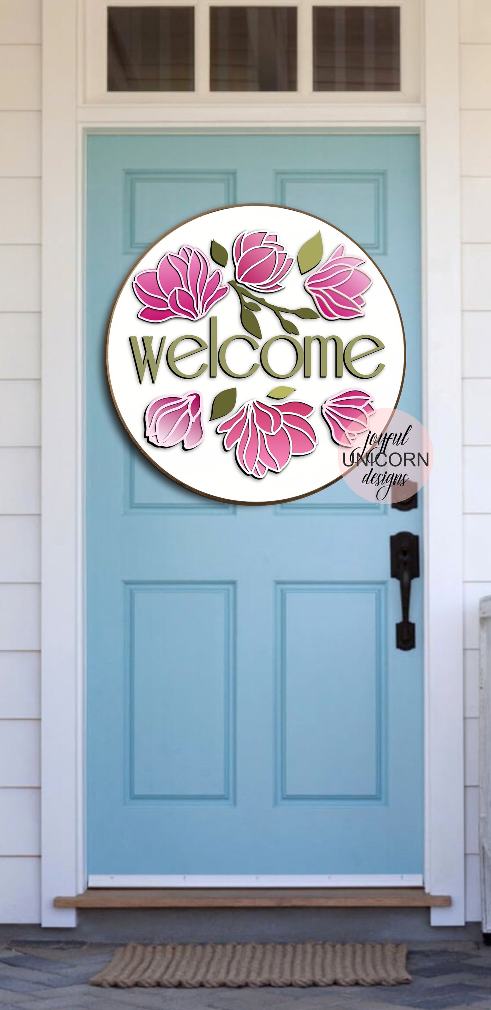 Magnolia Welcome Sign SVG, Floral Door Hanger SVG, Spring Wood Round ...
