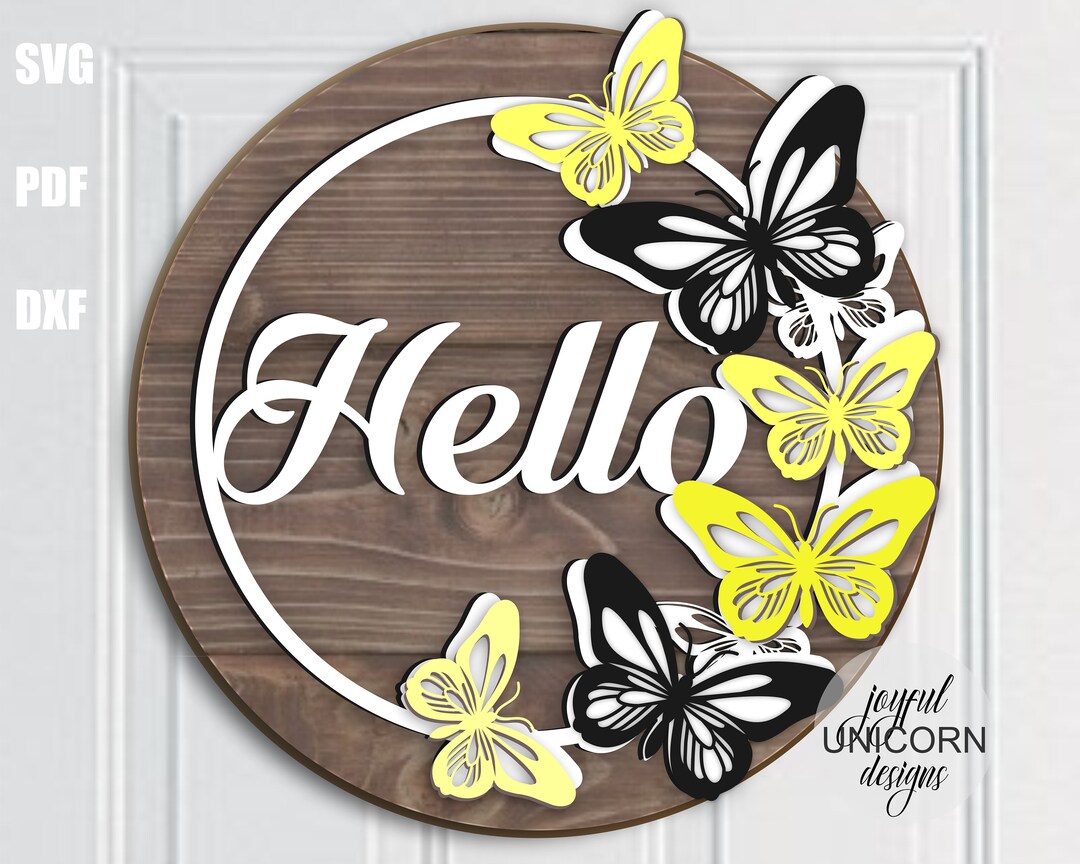 Hello Butterfly Round Sign SVG Summer Welcome Sign SVG - Etsy