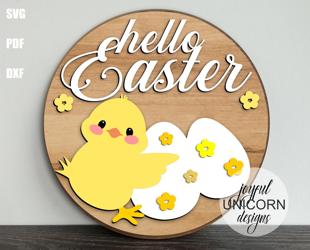 Hello Easter Door Hanger SVG, Easter Chik Welcome Sign SVG, Glowforge ...