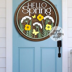 Hello Spring Wood Round Sign SVG, Wildflowers Door Hanger SVG ...