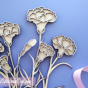 Carnations SVG Bundle, Laser Cut Flowers Bouquet SVG, Mothers Day ...