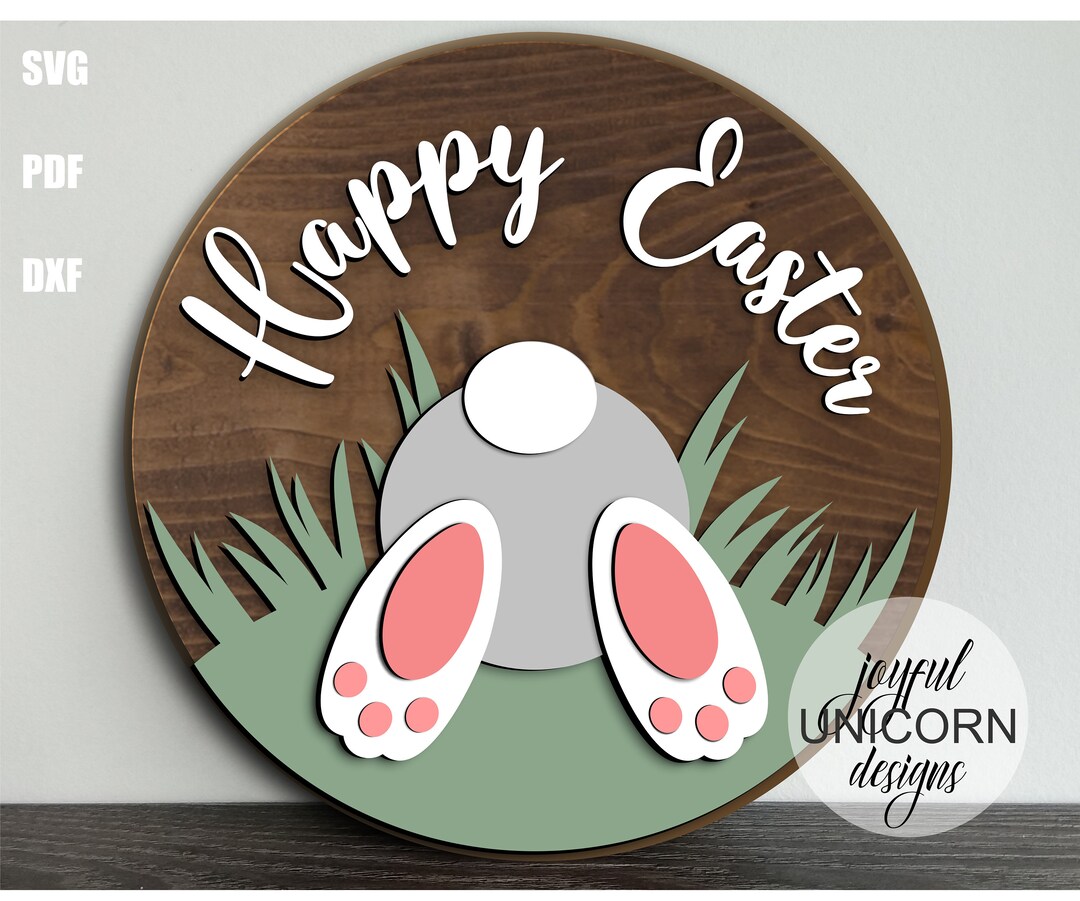 Happy Easter Round Sign SVG, Bunny Tail Sign SVG, Easter Door Hanger ...