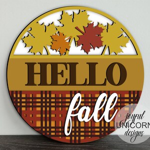 Hello Fall Round Sign SVG, Maple Leaves Door Hanger SVG, Autumn Welcome ...