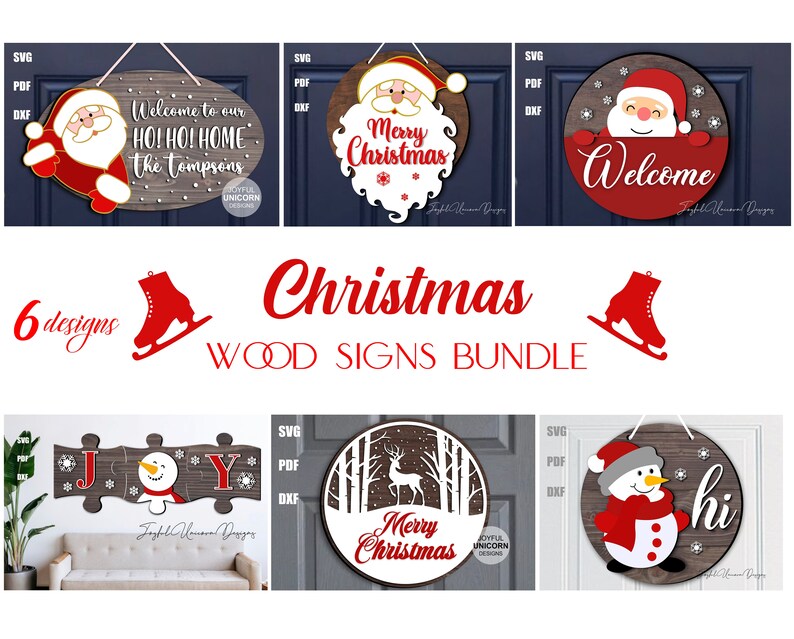 Christmas Wood Door Hangers Svg Bundle Glowforge Ready File Etsy