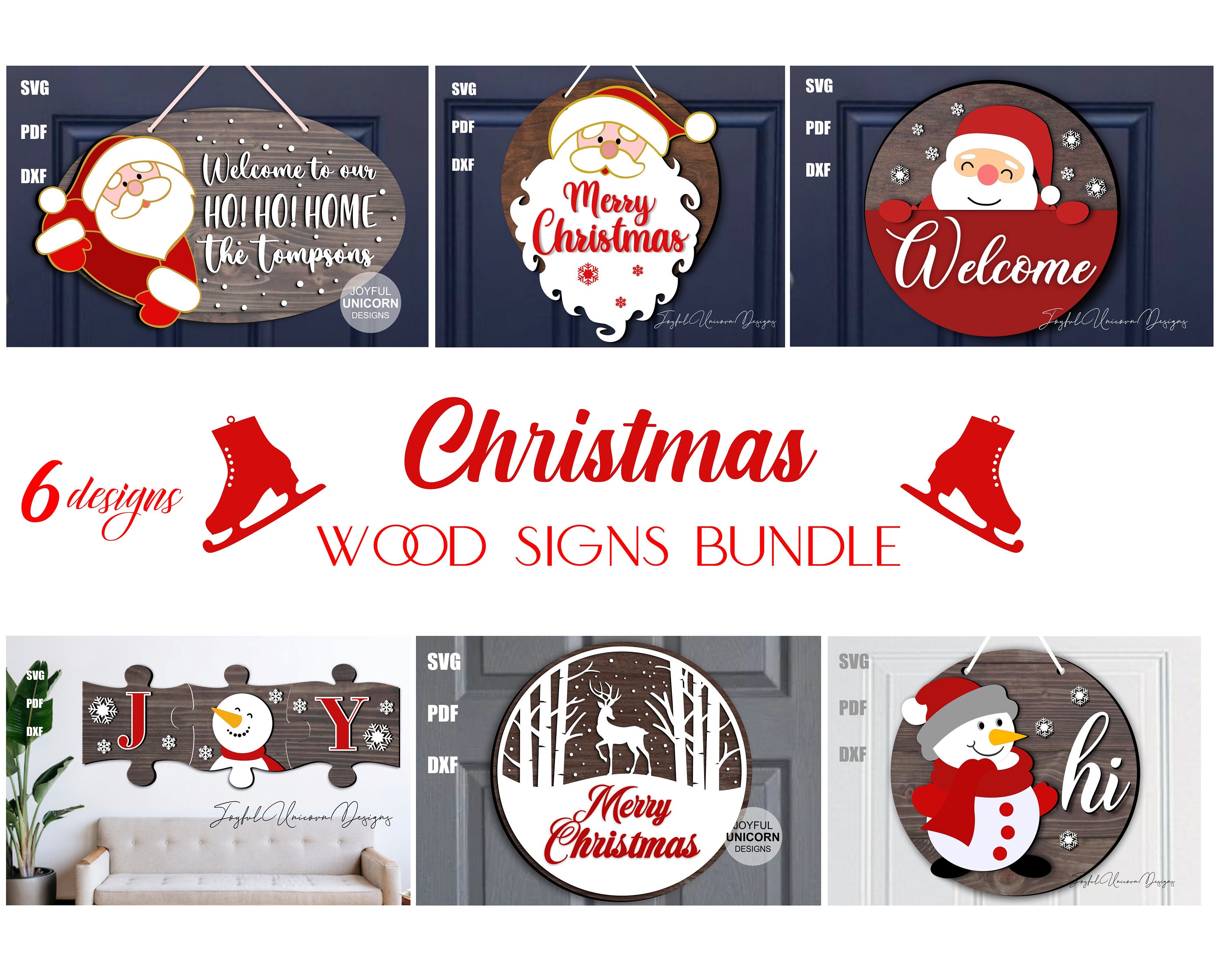 Christmas Wood Door Hangers Svg Bundle Glowforge Ready File Etsy