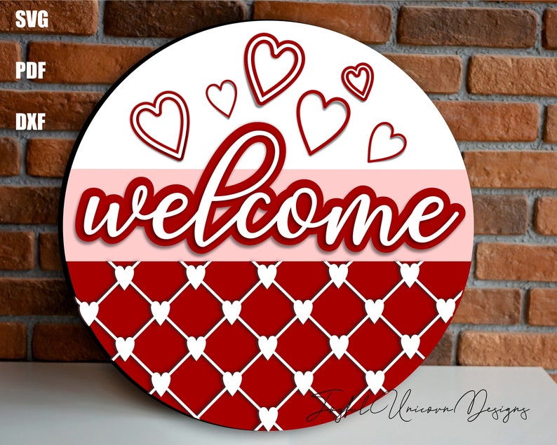 Valentines Day Welcome Sign SVG Wood Round Sign SVG Heart - Etsy