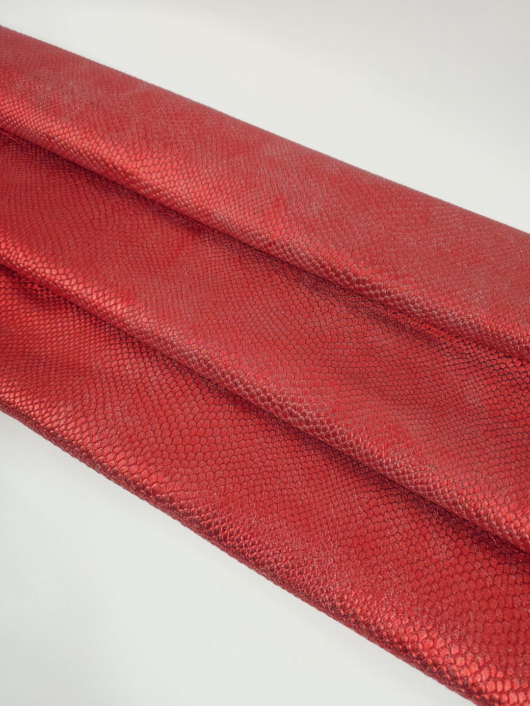 Red Pitonato Embossed Washed Look Metallic Amazing Relief Snake Leather ...