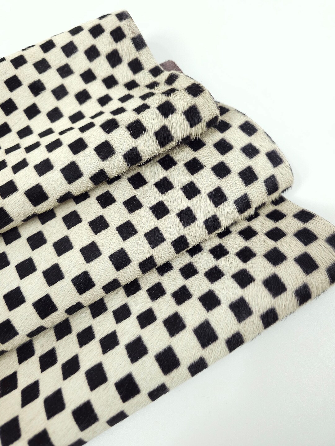 Black and White Checkerboard Cow Hair on Hide Leather - Etsy