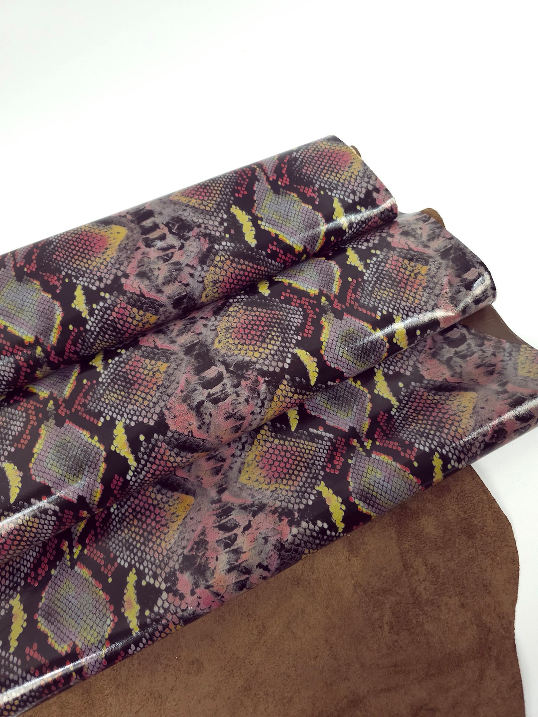 Red Orange and Black Snake Calf Python Printed Leather - Etsy