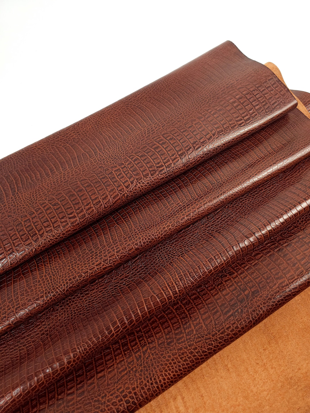 Cognac Reptile Crocodile Alligator Two Toned Shine Finish Leather ...