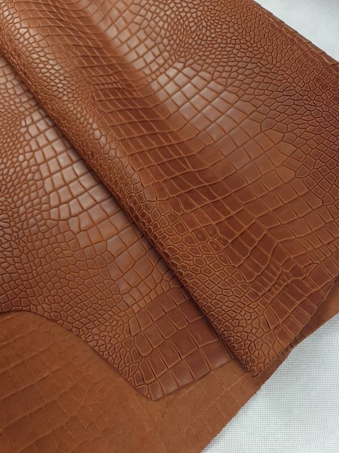 Brandy Crocodile Alligator Leather Embossed Amazing Relief Croco 0Z ...