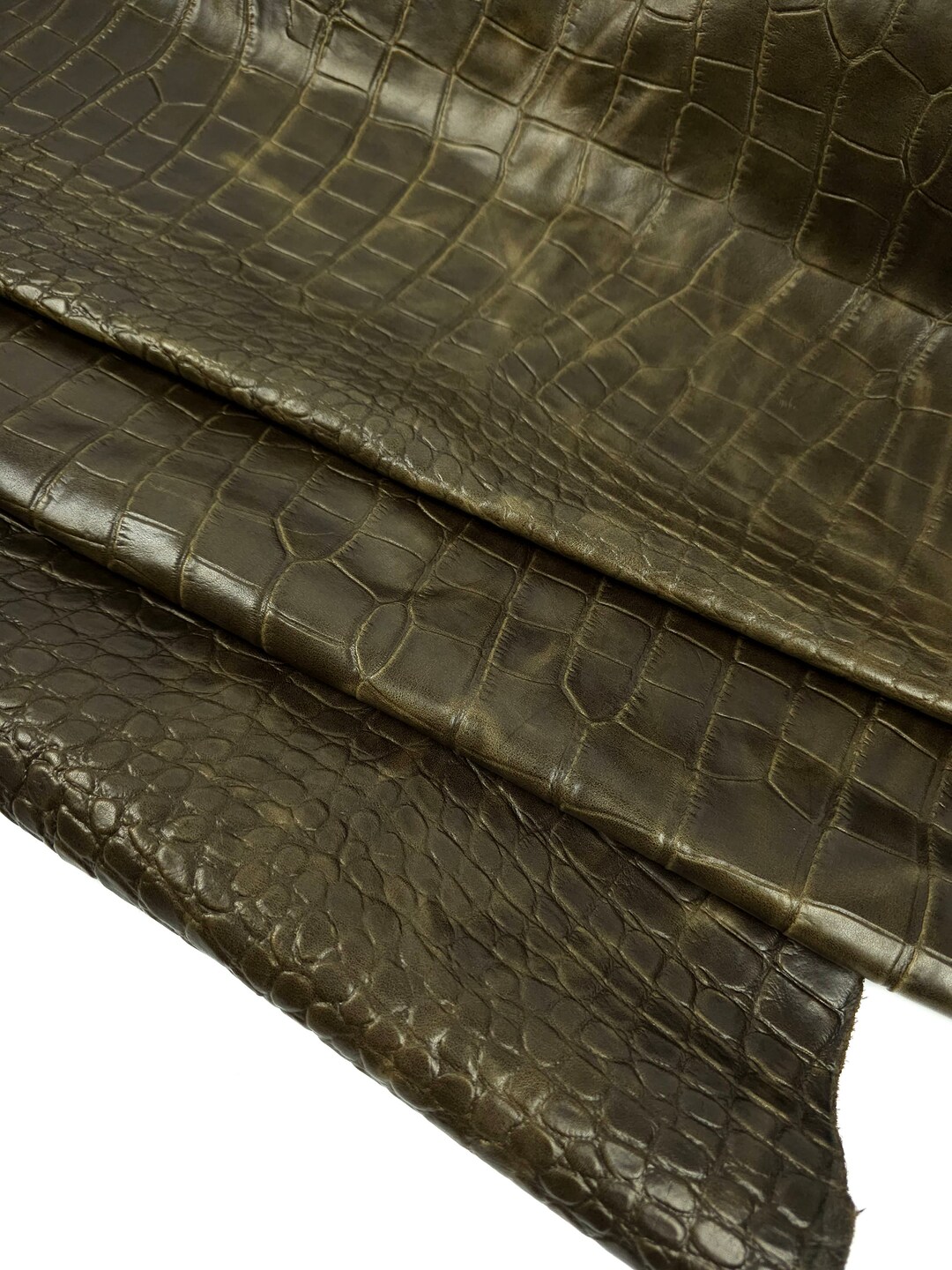Teak Bicolor Crocodile Alligator Leather Embossed Amazing Relief 0Z ...