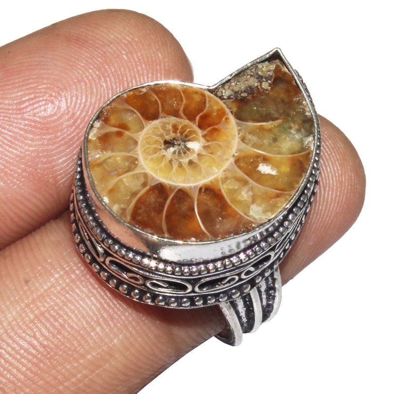 Ammonite Gemstone Ring - Etsy