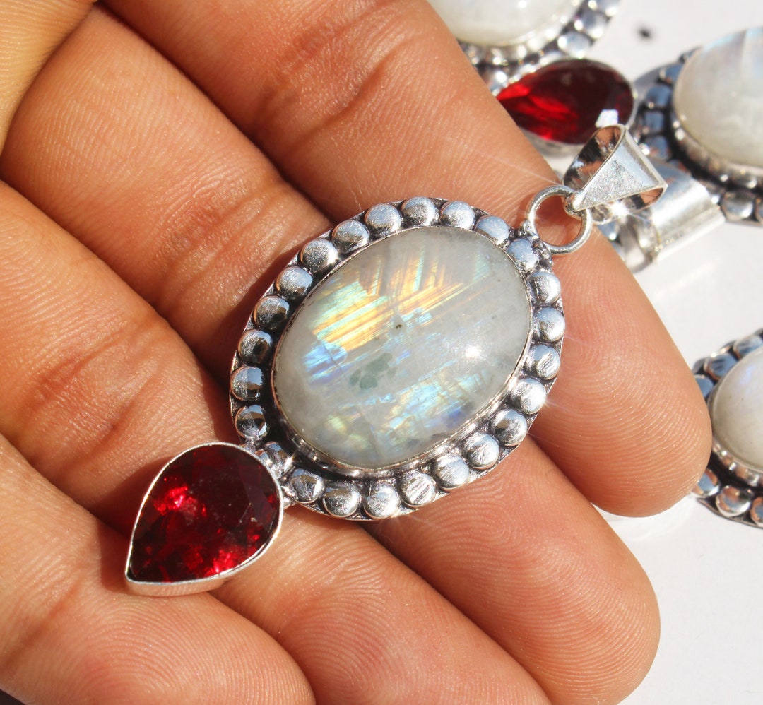 Moonstone Garnet Pendant, Moonstone Gemstone Pendant, Unique Pendant ...