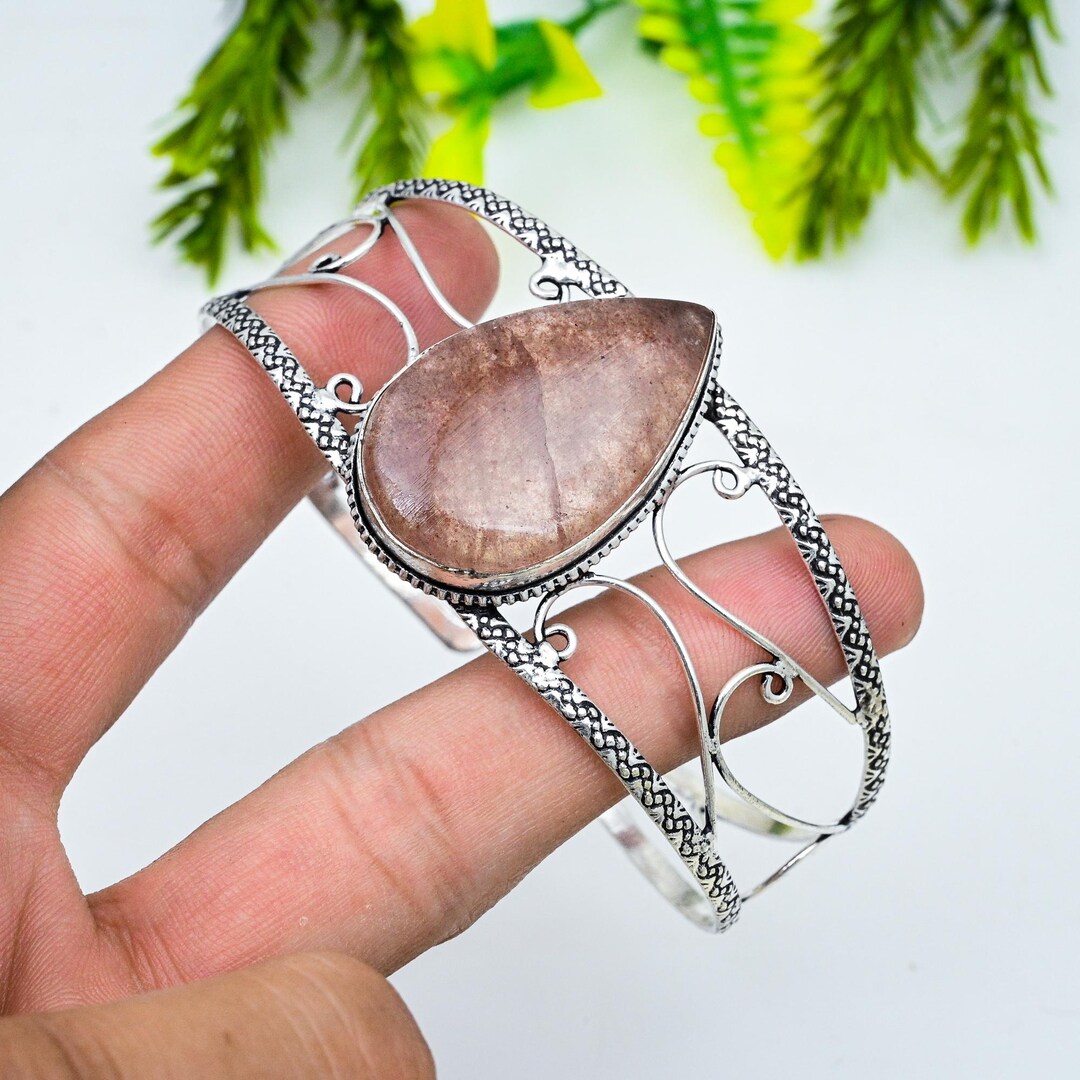 Strawberry Quartz Bangle, Quartz Gemstone Bangle, Designer Cuff Bangle ...