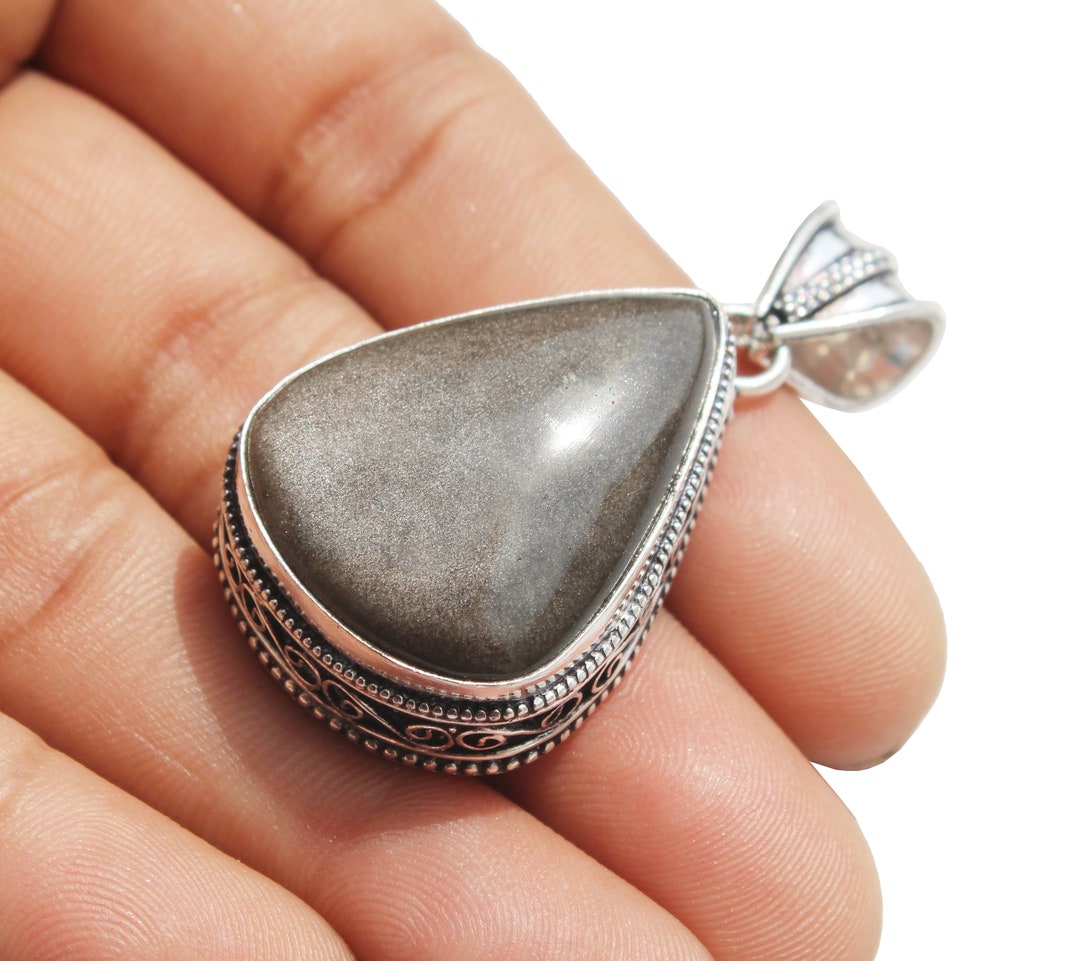 Silver Sheen Obsidian Pendant, Obsidian Gemstone Pandant, Designer ...