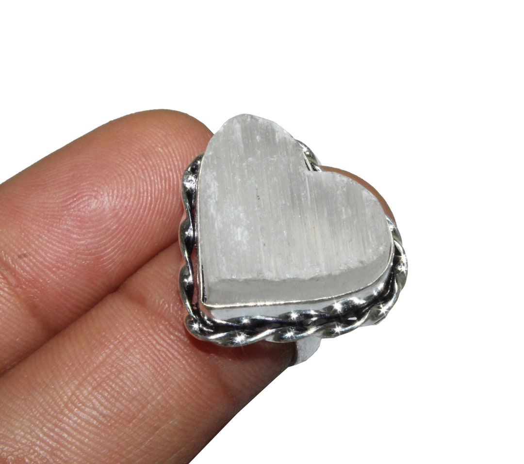 Heart Shape Natural Selenite Ring , Gemstone Ring , Adjustable Ring ...
