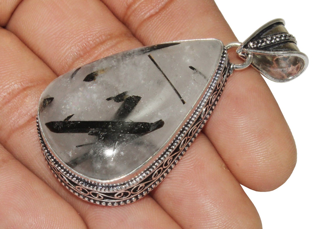 Black Rutile Pendant, Rutile Gemstone Pandant, Designer Pendant ...