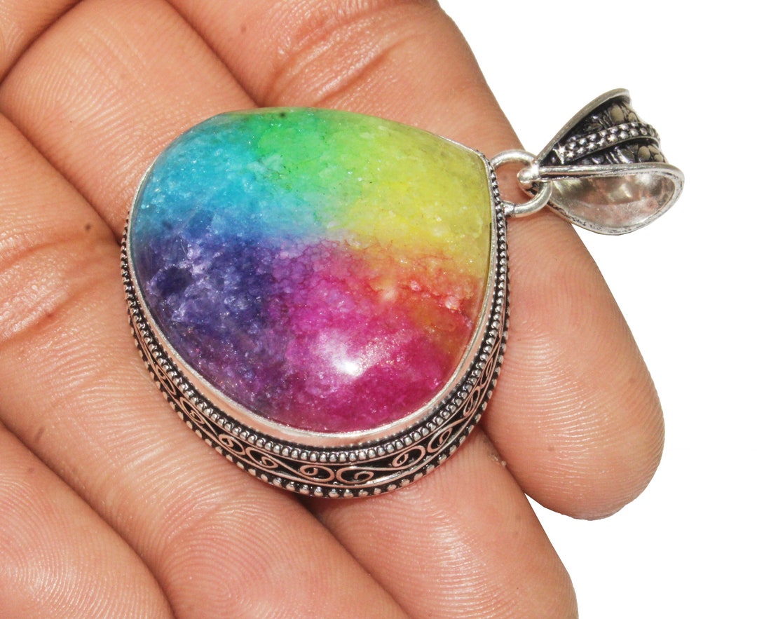Rainbow Solar Slice Pendant, Rainbow Solar Agate Gemstone Pandant ...