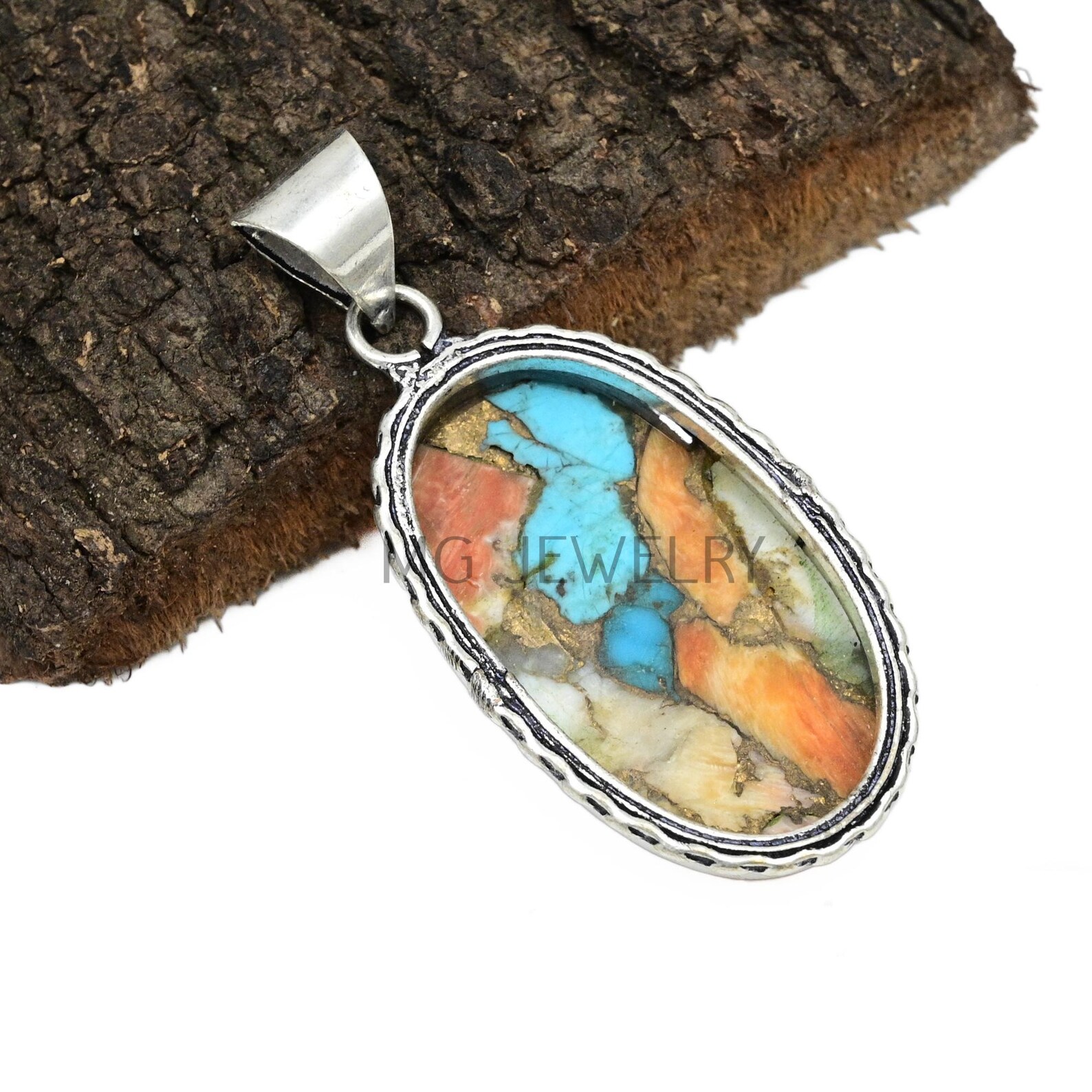 Spiny Copper Oyster Turquoise Pendant, Spiny Oyster Gemstone Pendant ...