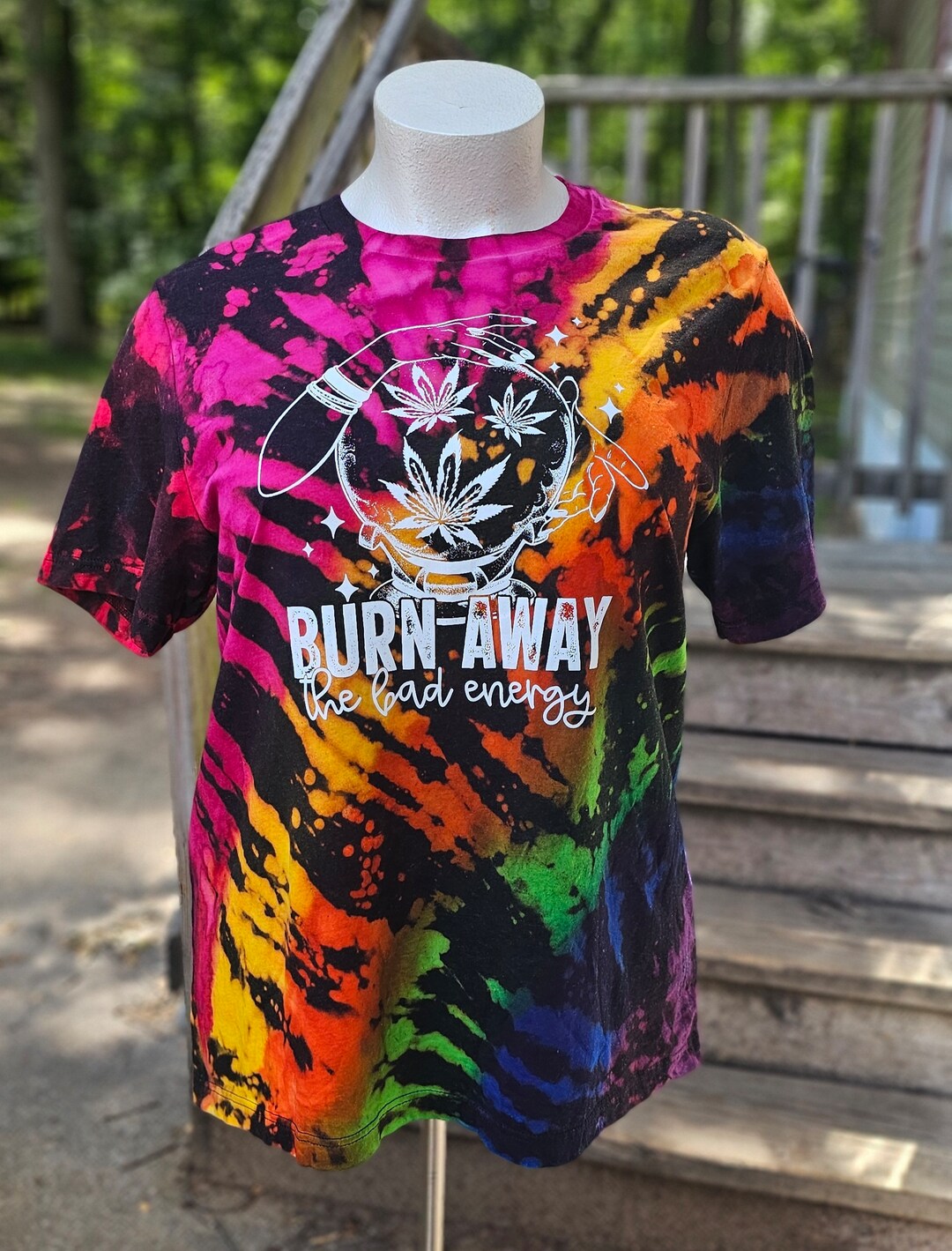 BURN AWAY the Bad Energy 420 Crystal Ball Reverse Tiedyed Bella Canvas ...