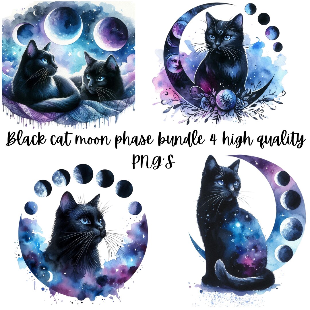 Moon Phase Galaxy Black Cat Bundle-png Digital Download Only.clipart ...