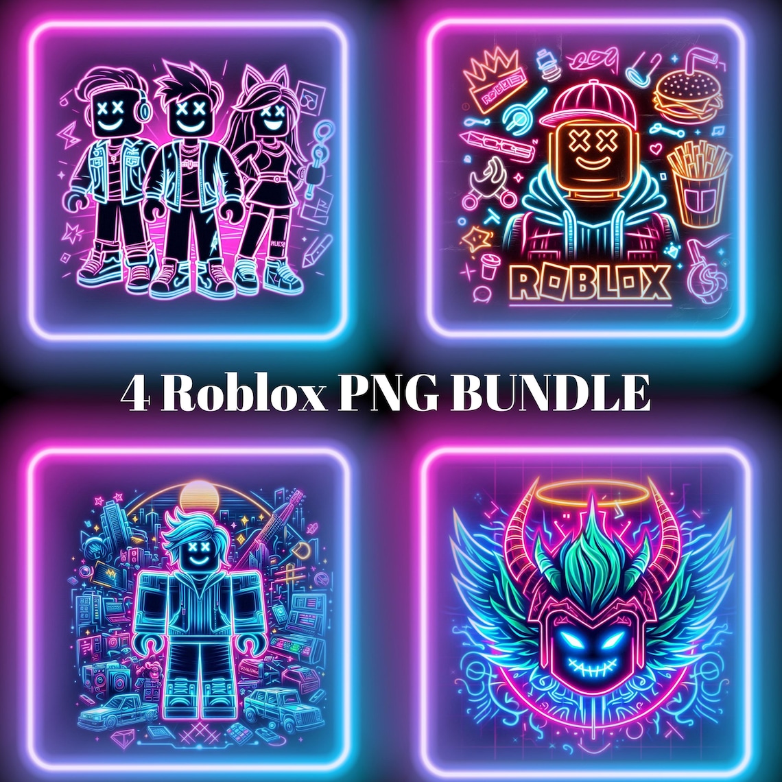 Bundle of 4 Roblox Neon Png's-digital Download Only.clipart, Printable ...