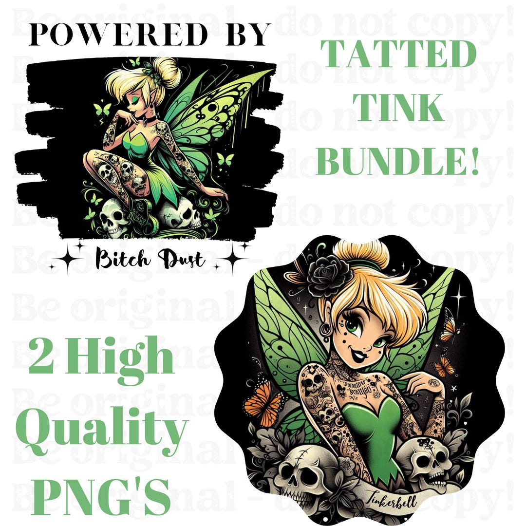 Tinkerbell Goth Skull Tattoo Bundle-2 PNG Digital Download Only.clipart ...