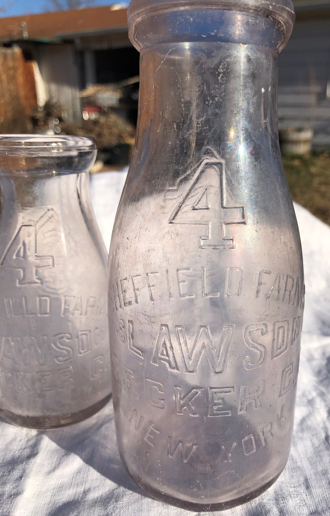 Vintage PAIR of New York Milk Bottles Amethyst Glass Half - Etsy