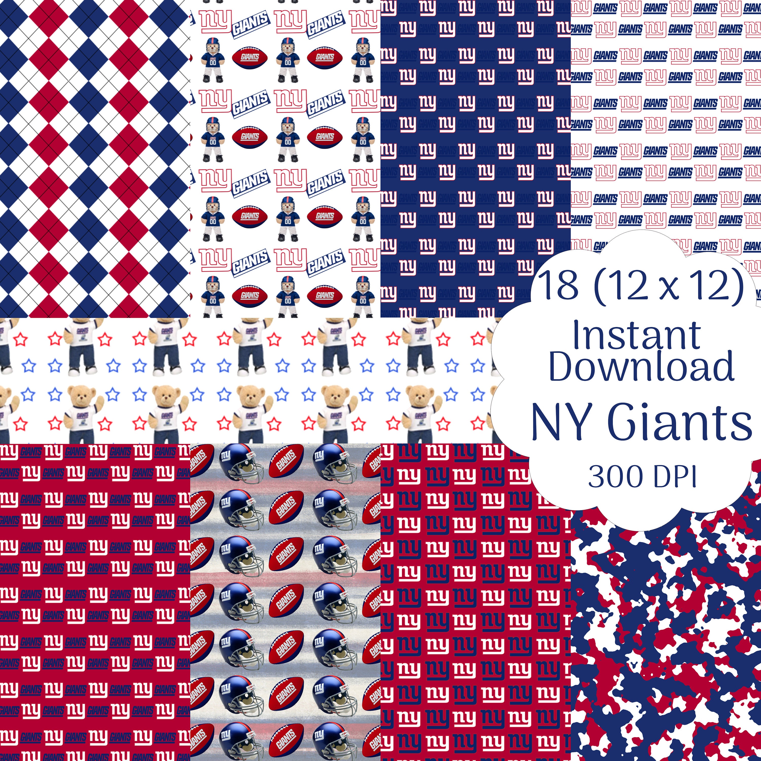 Digital Paper Pack of 18 New York Giants Pattern Digital Papers in Blue ...