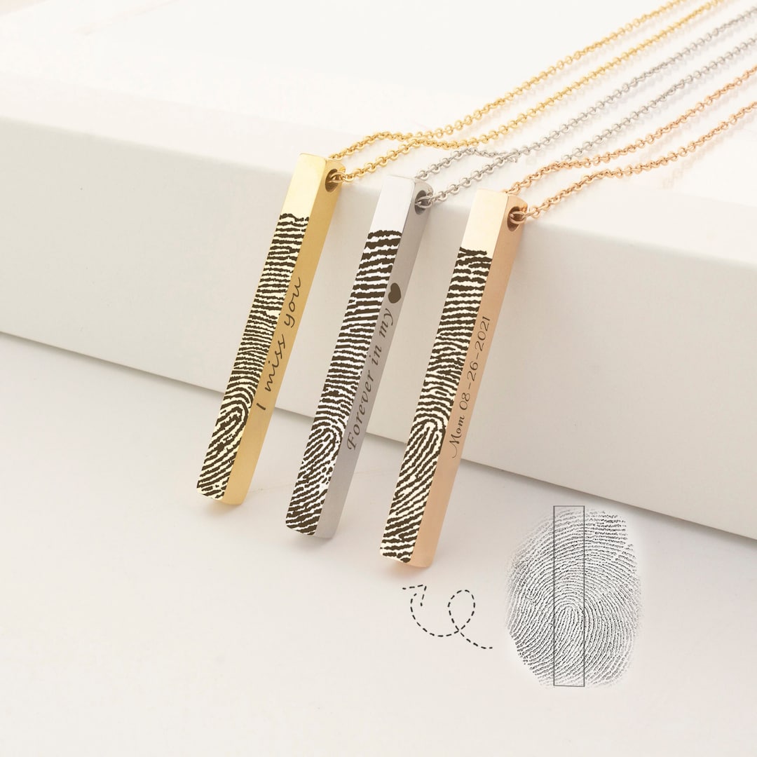 Memorial Gift - Fingerprint Jewelry - Custom Bar Fingerprint Necklace ...