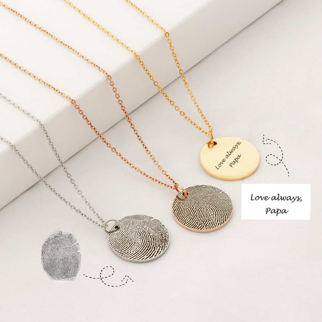 Fingerprint Memorial Necklace Engraved Necklace Actual Handwriting ...