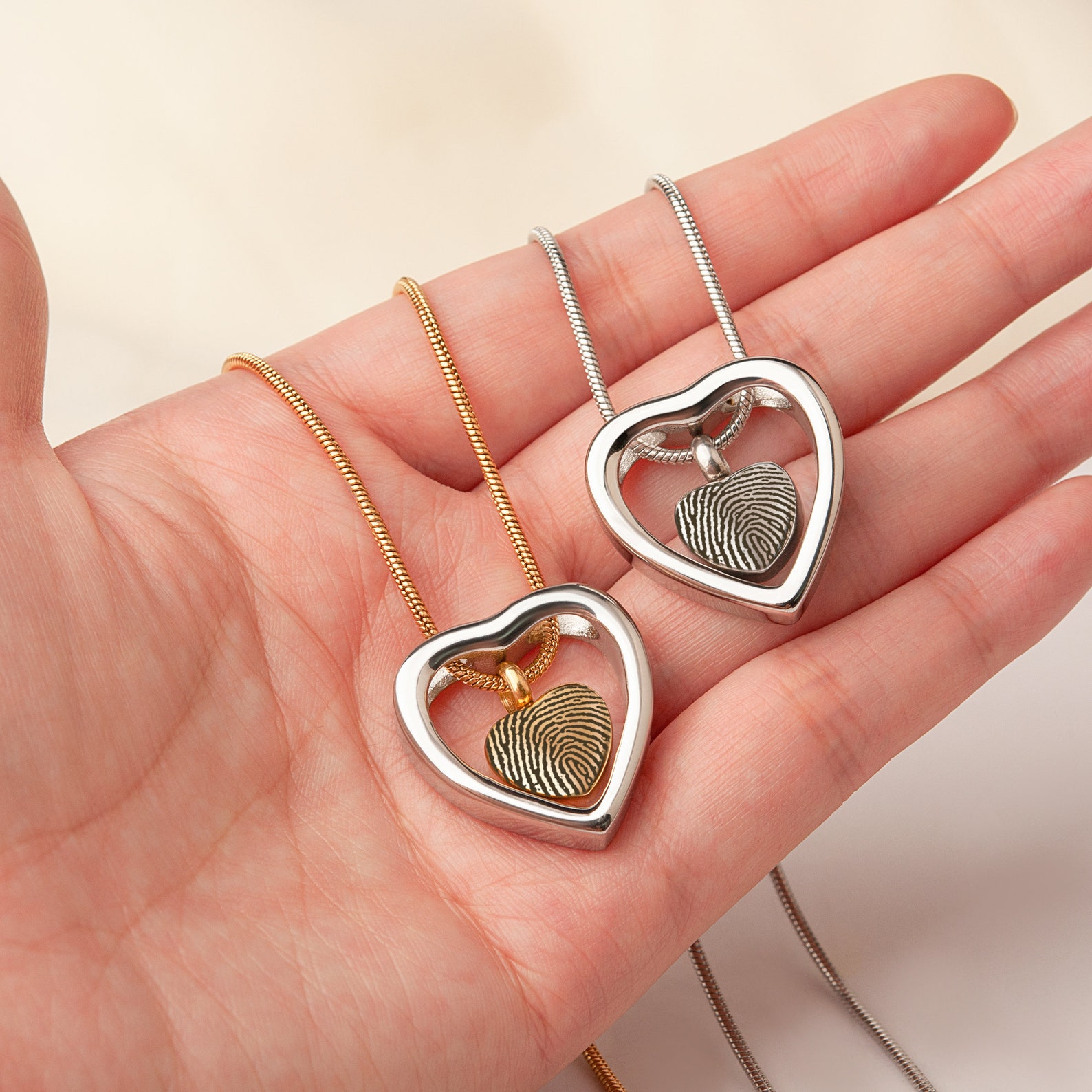 Fingerprint Cremation Urn Necklace, Personalized Heart Thumbprint ...