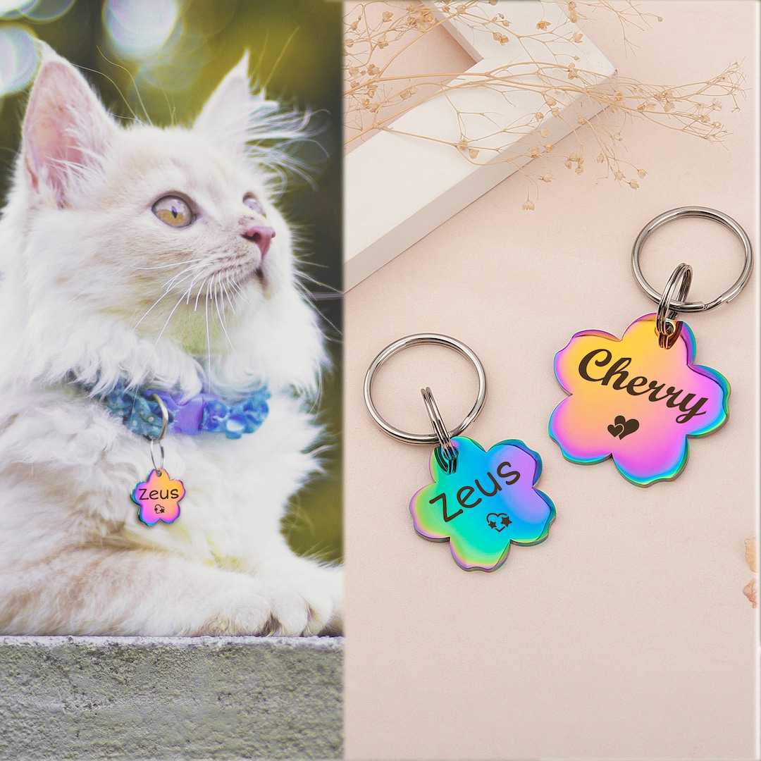 Cat Tag Personalized - Cat Name Tag - Custom Cat Tag Rainbow - Cherry ...