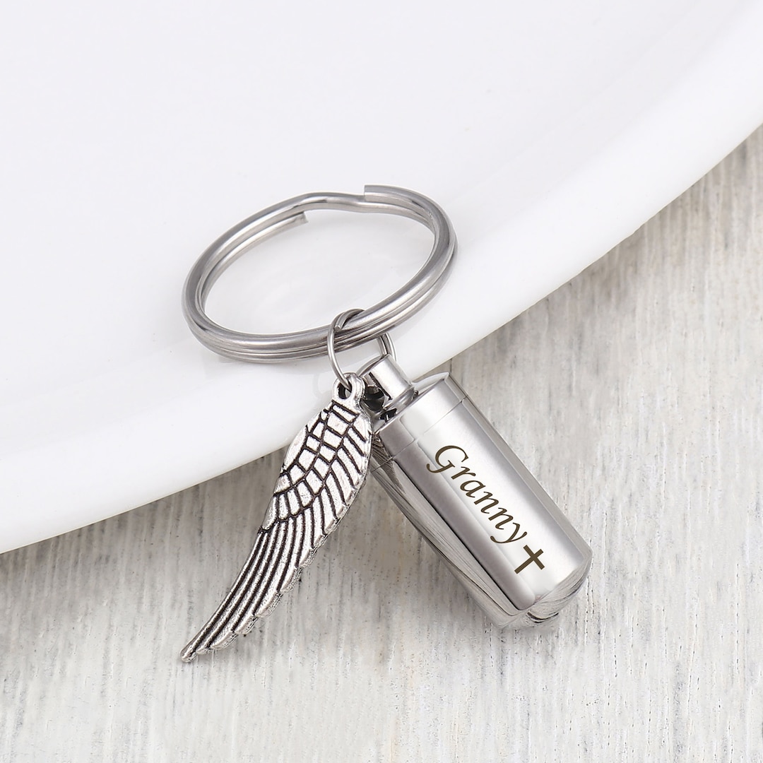 Urn Keychain for Human Ashes - Personalized Cremation Urn Keychain - Memorial Key Ring Angel ...