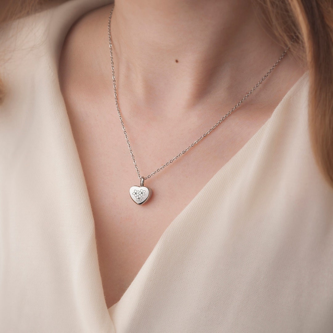 Heart Urn Necklace for Women - Engraved Forget Me Nots Cremation Ashes ...