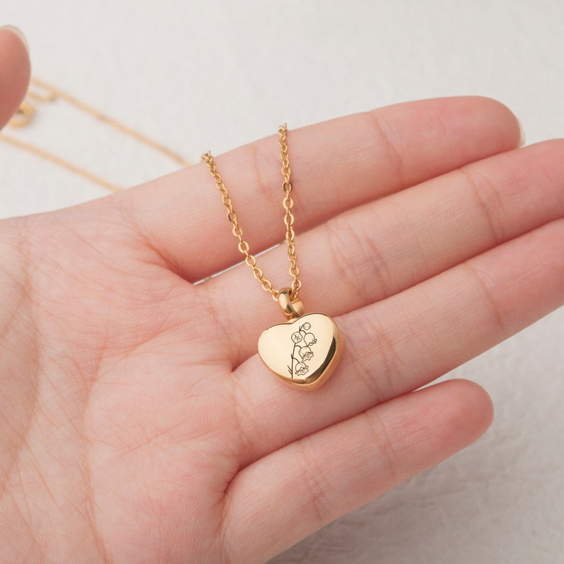 Heart Urn Necklace for Women - Engraved Forget Me Nots Cremation Ashes ...