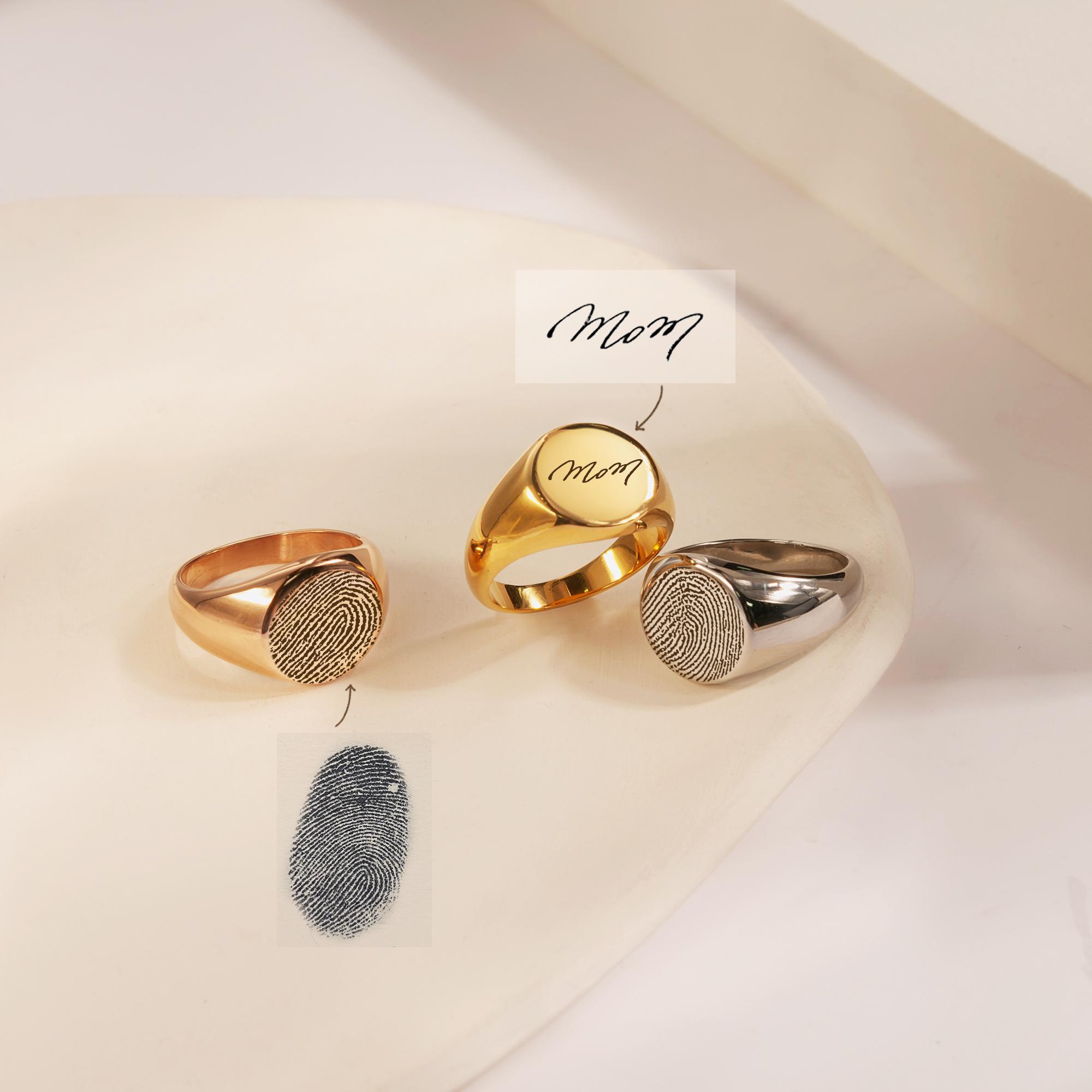 Fingerprint Signet Ring • Engraved Actual Fingerprint or Handwirting ...