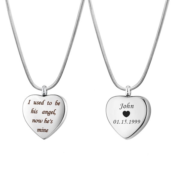 Personalized I Used to be His Angel Heart Cremation Necklace Cremation Urn for Ashes Heart Urn Necklace Heart Memorial Necklace Jewelry Etsy