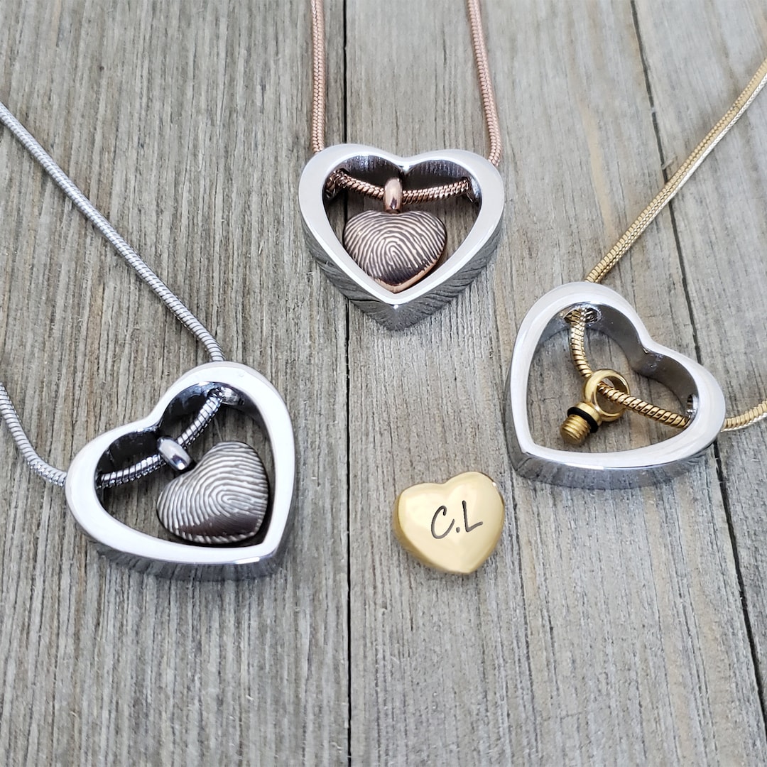 Fingerprint Cremation Urn Necklace, Personalized Heart Thumbprint ...