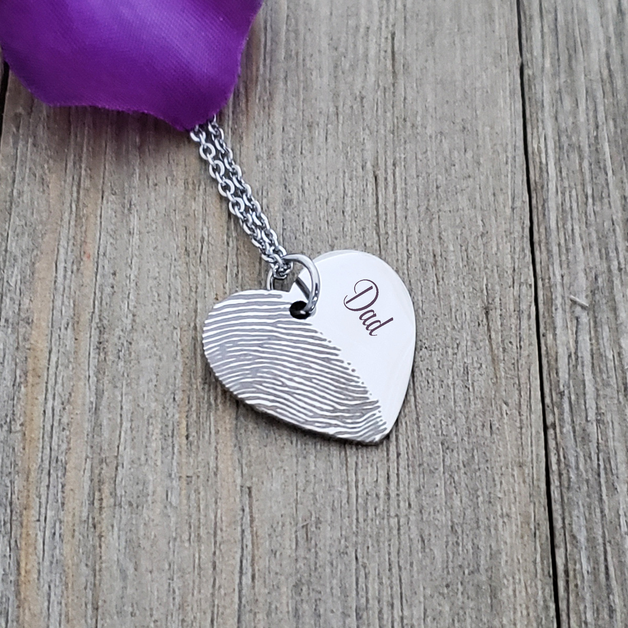 Fingerprint Custom Memorial Necklace for Dad Mom, Personalized ...