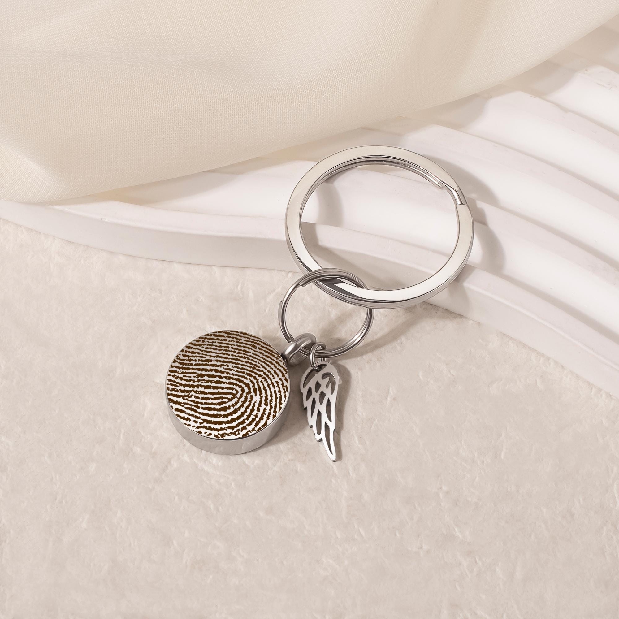 Custom Fingerprint Urn Keychain for Ashes - Engraved Handwriting Round ...