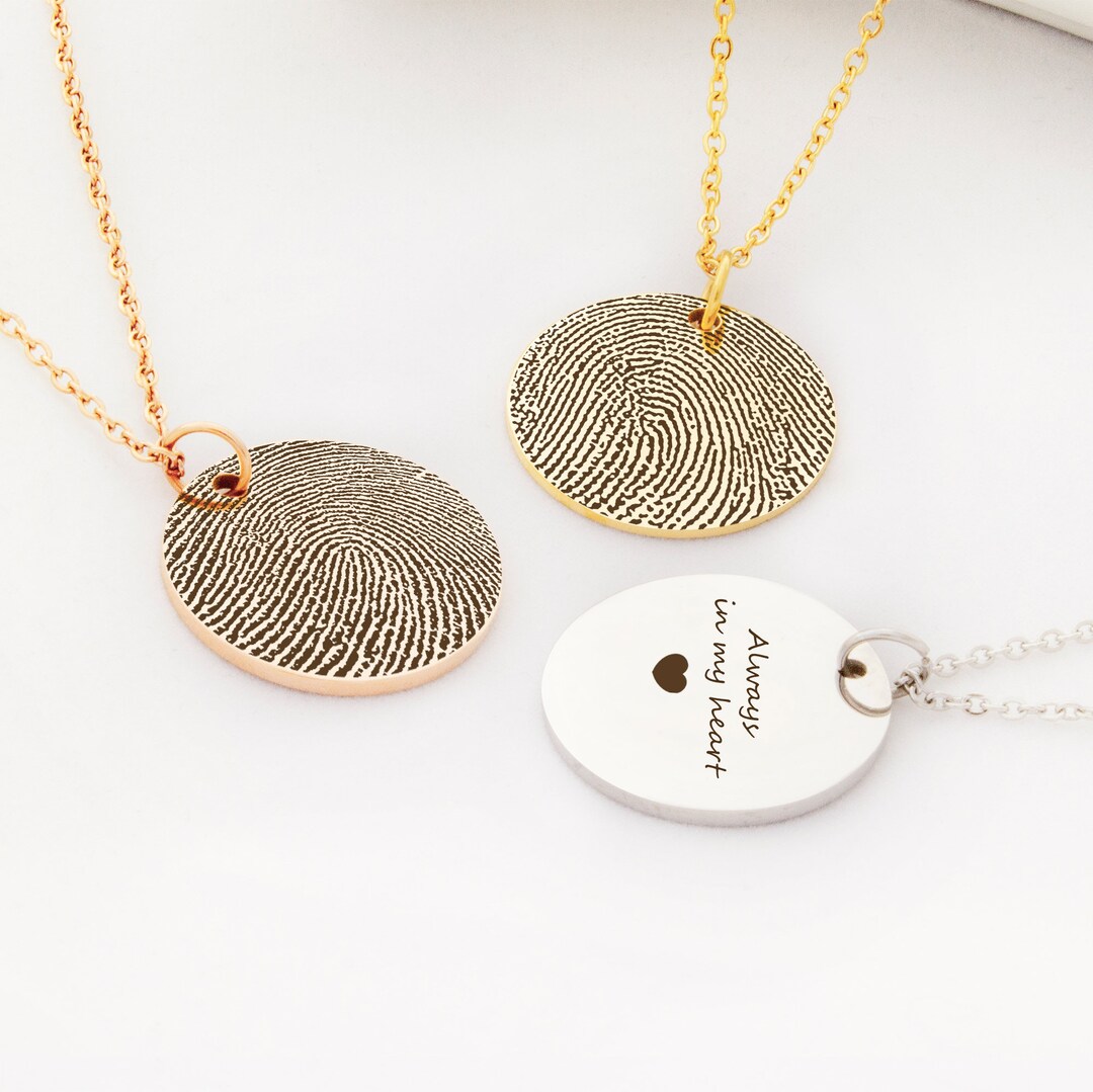 Fingerprint Memorial Necklace Engraved Necklace Actual Handwriting ...