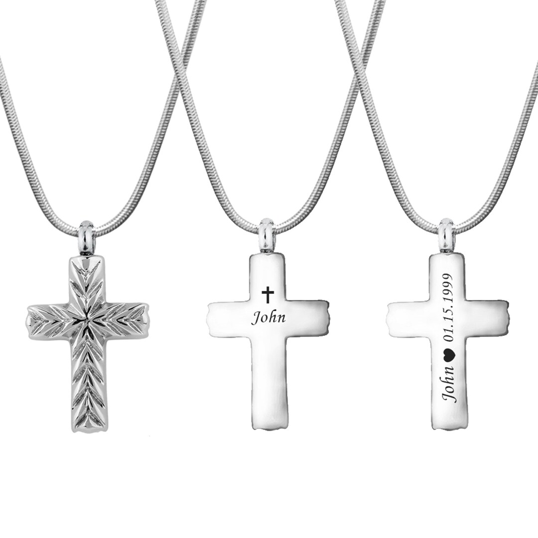 Personalized Etched Cross Cremation Necklace, Cremation Jewelry for ...